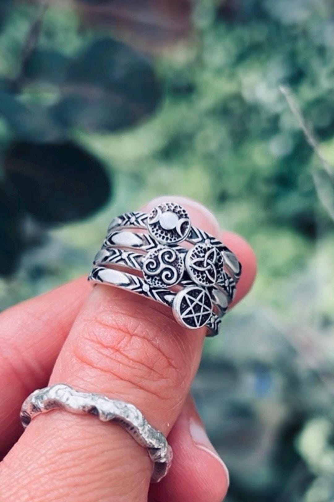 WITCHY STACKING RINGS - Spooky Rings - Wiccan Rings - Triple Moon Ring ...