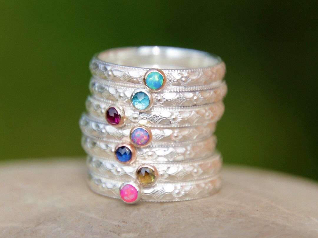 TINY GEMSTONE STACK Ring- Layering Opal Ring - Stacking Ring - Gold and ...