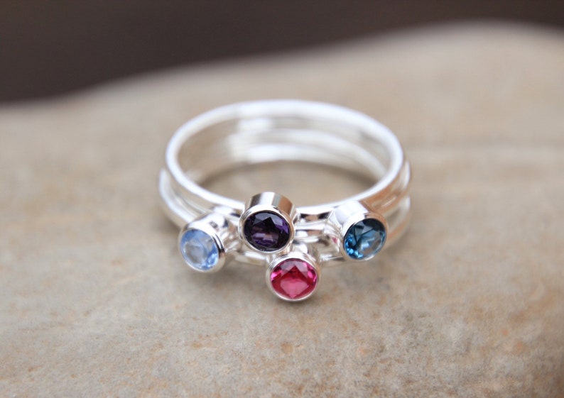 Gemstone Stacking Ring-sterling Silver Gemstone Stacking Ring | Etsy