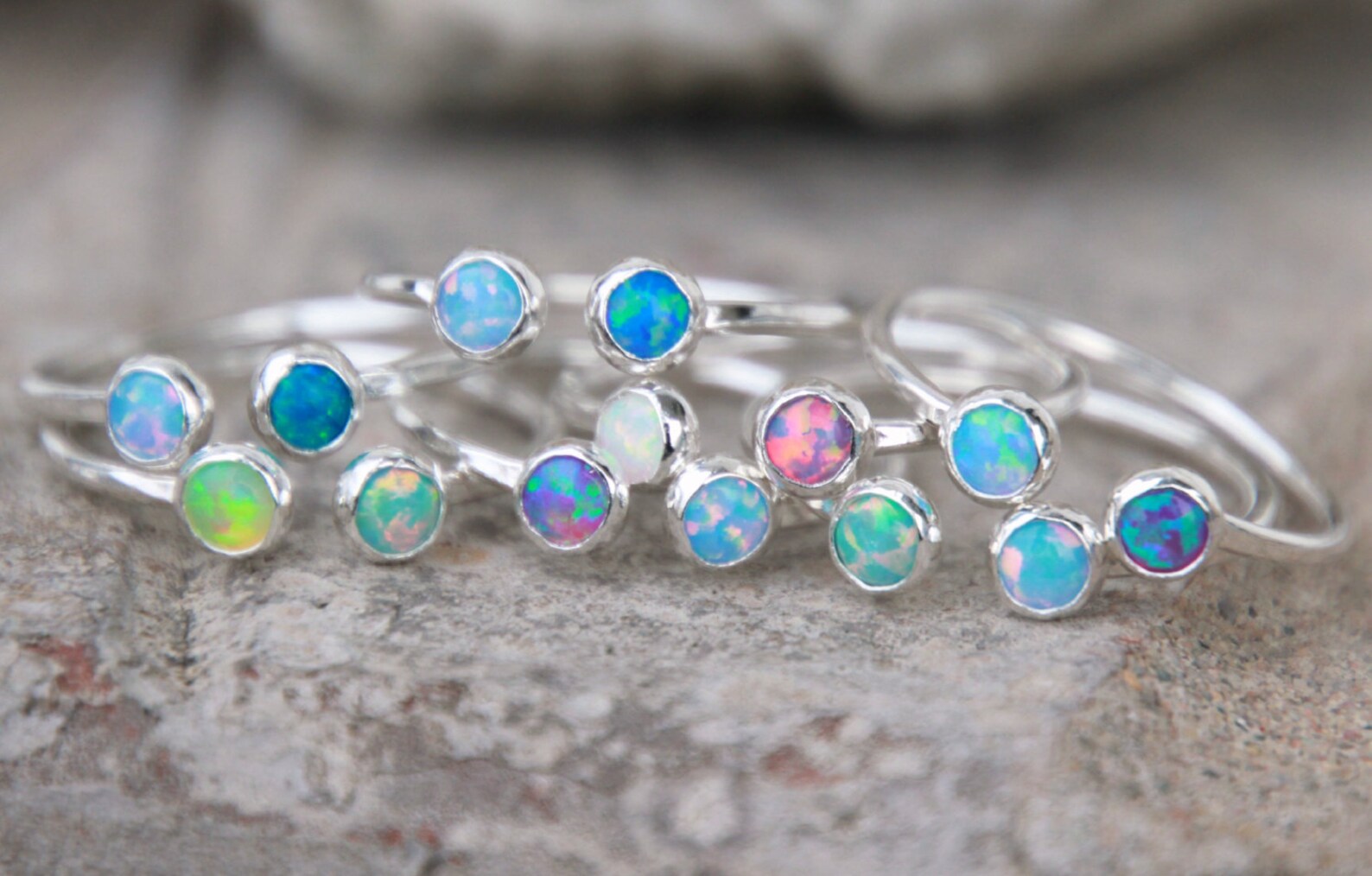 Adjustable Opal Stacking Ring Opal Ring STERLING SILVER - Etsy