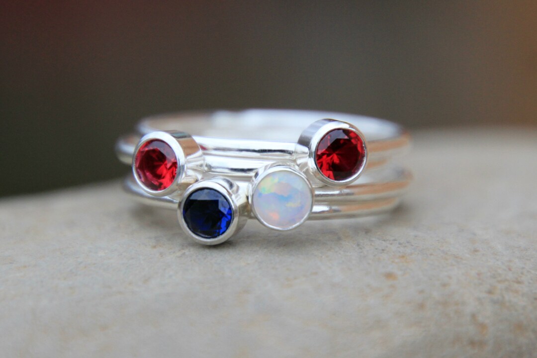 Gemstone Stacking Ring-sterling Silver Gemstone Stacking Ring - Etsy