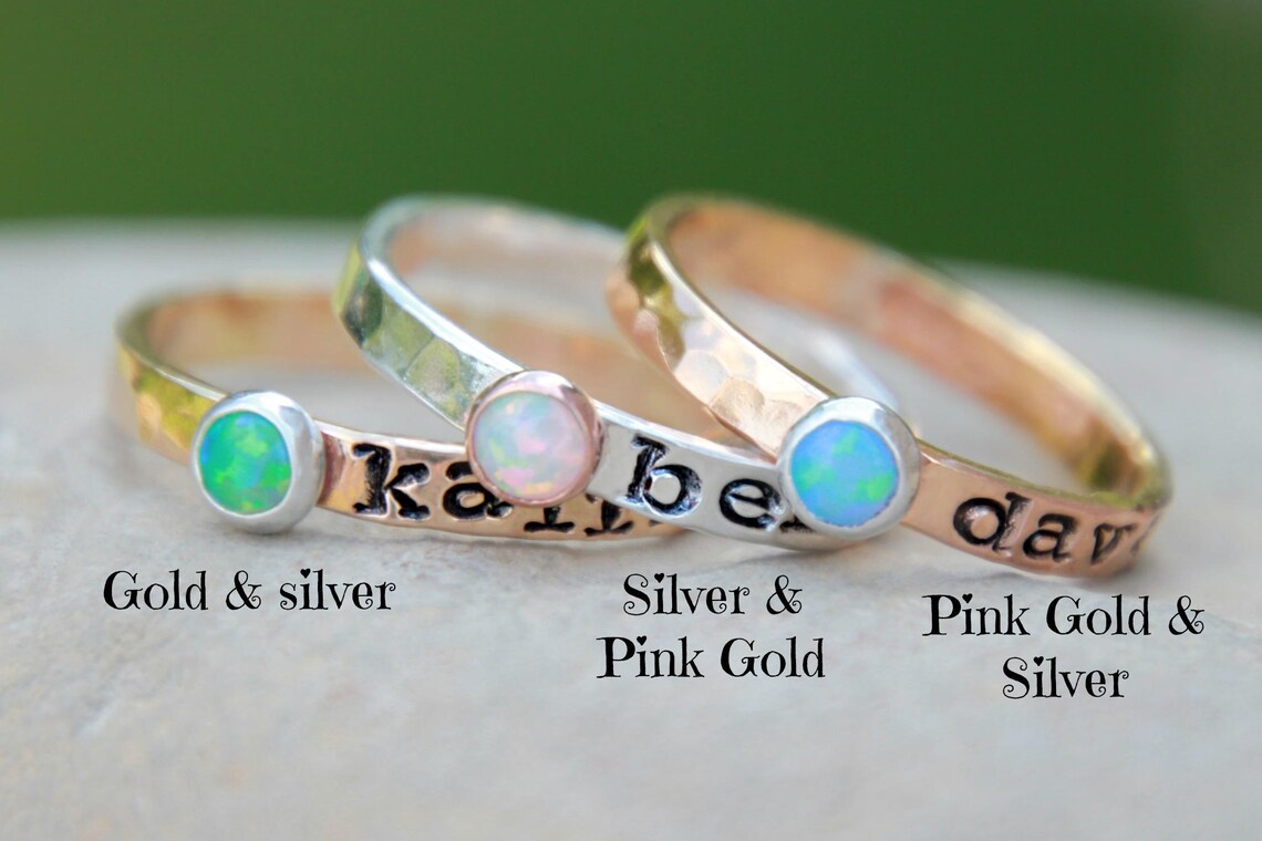 HAND STAMPED OPAL Ring Silver. Rose Gold. Gold Hand | Etsy