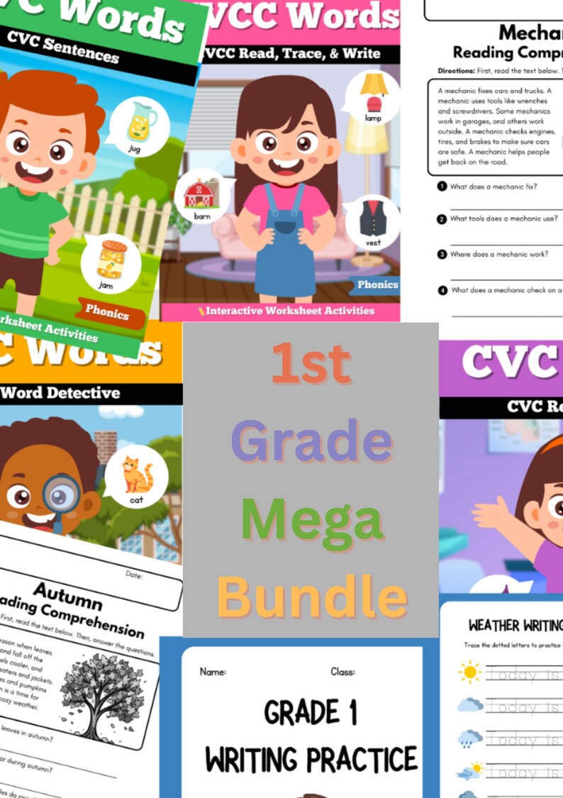 1st Grade Writing & CVC Words Mega Pack | Worksheets, Lesson Plans ...