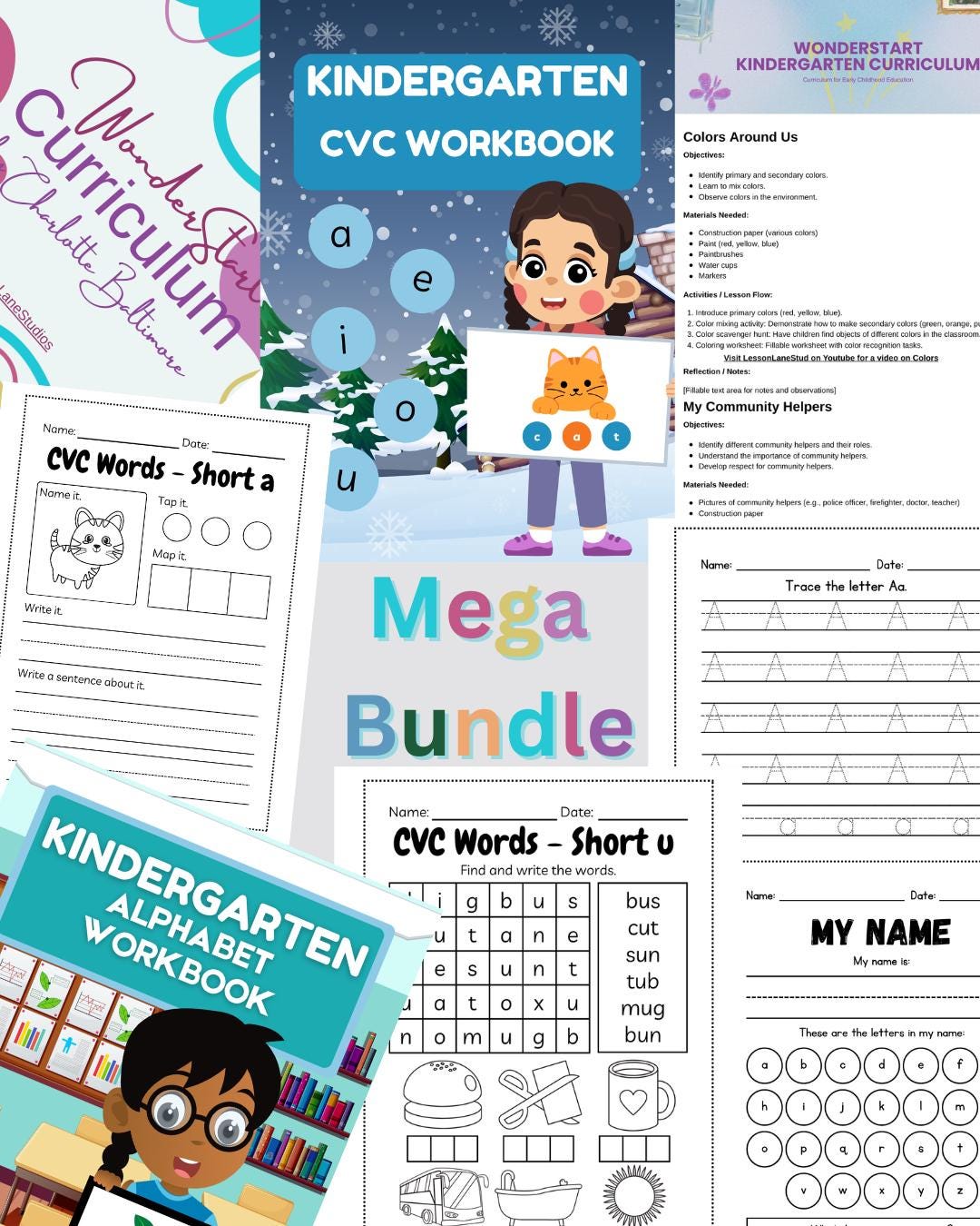 Kindergarten Mega Workbook & Curriculum | Printable Lessons, Worksheets ...