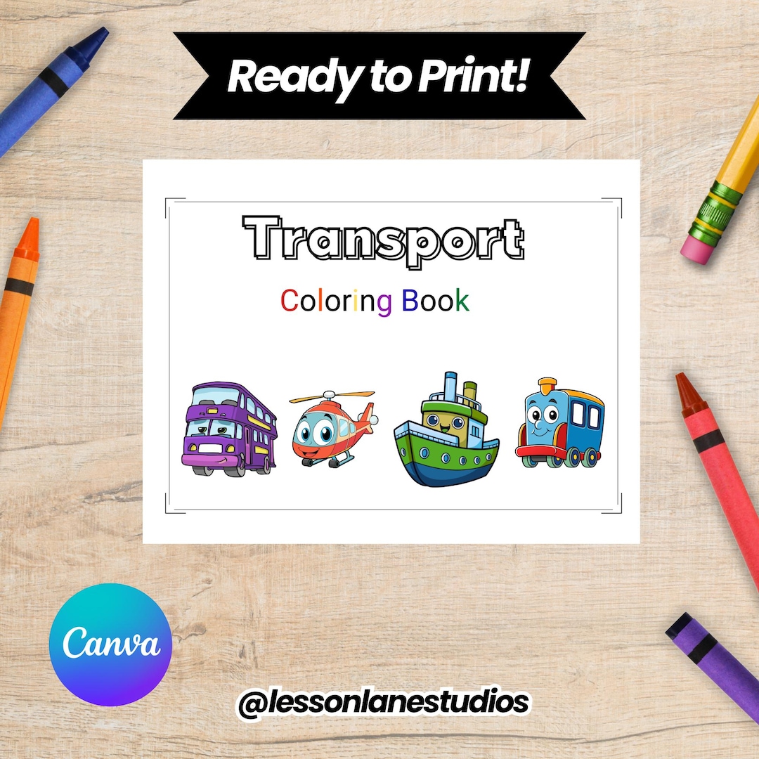Transportation Coloring Book: Canva Template (digital Download ...
