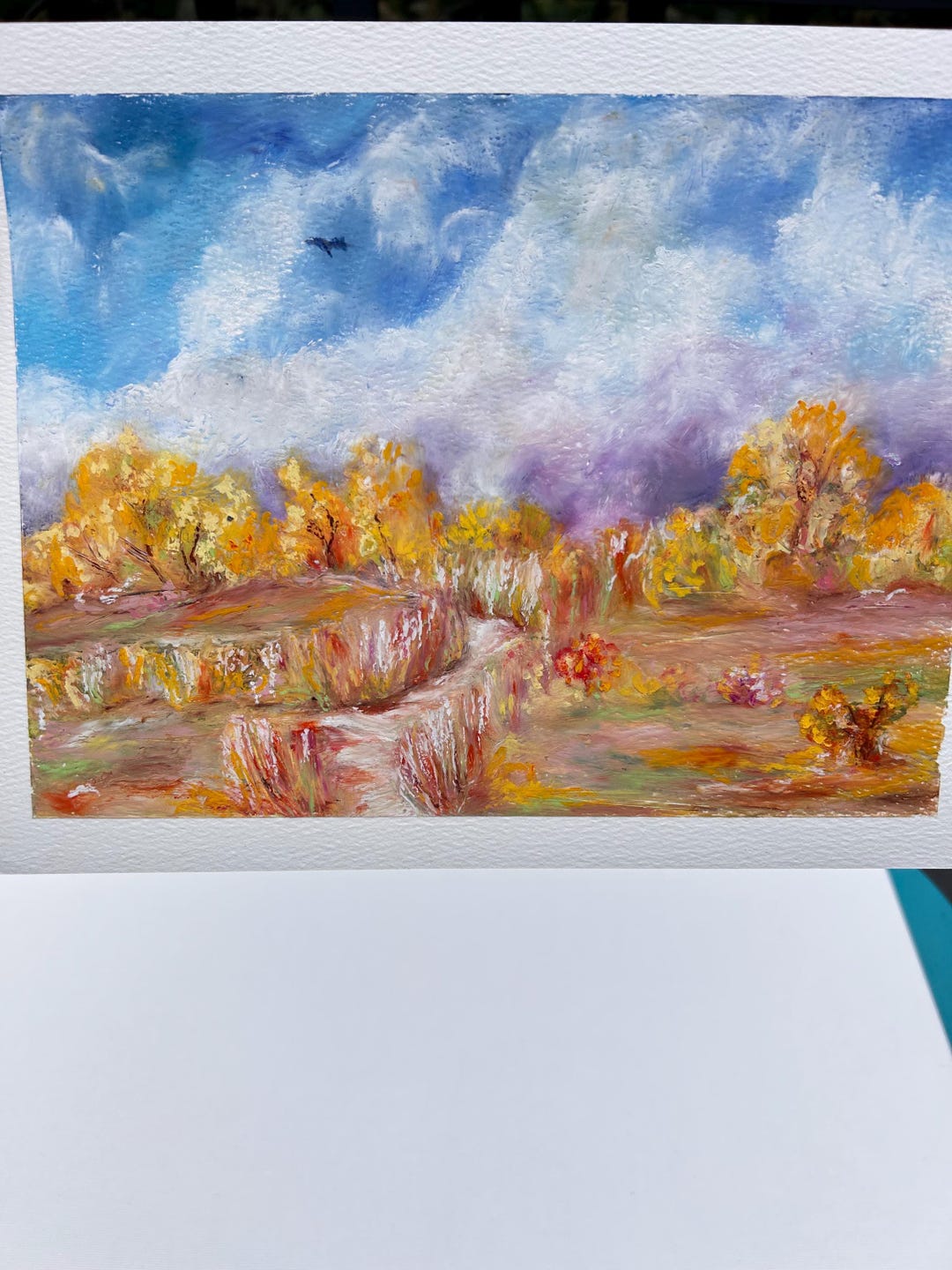 Golden Pathway of Autumn – Original Oil Pastel Landscape on Paper - Etsy