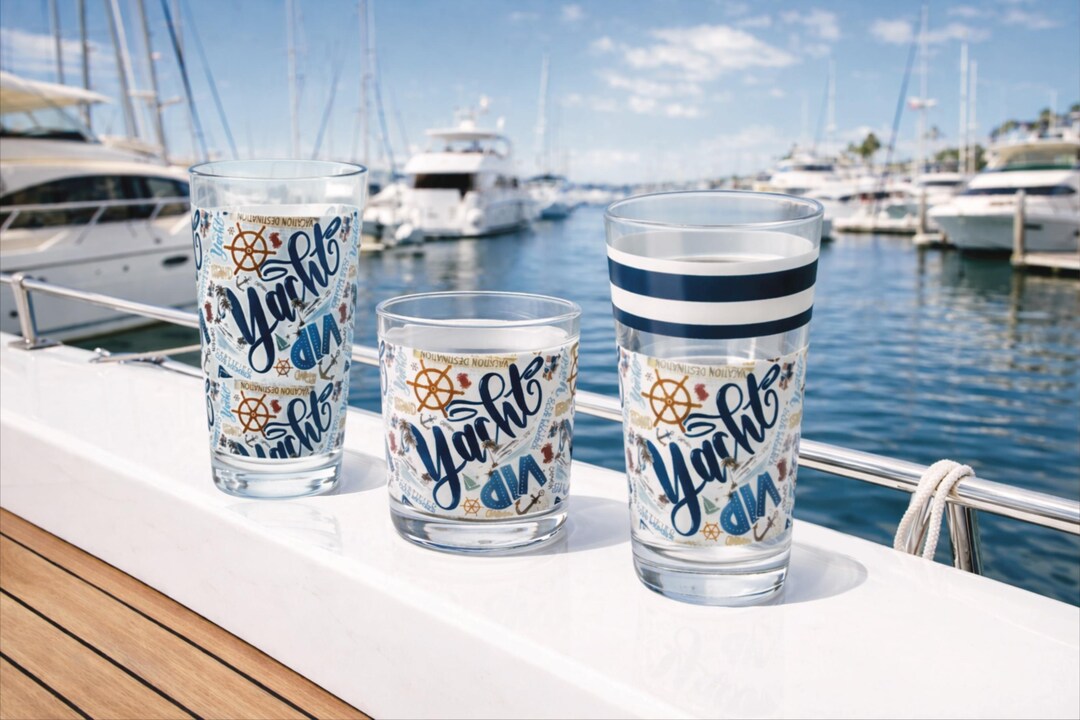 Yacht Club Classic Barware Set (3 Glasses) | Coastal Nautical Glassware ...