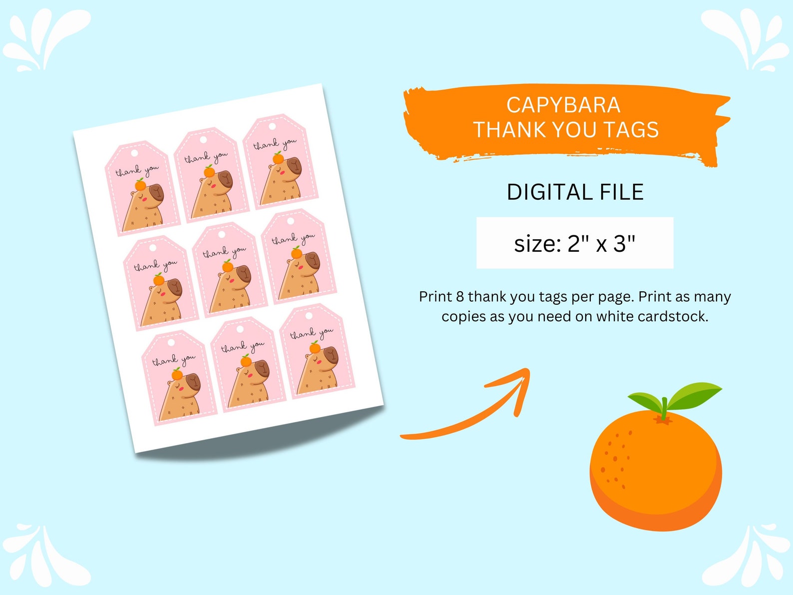 Capybara Thank You Party Favor Gift Tags (digital) - Etsy