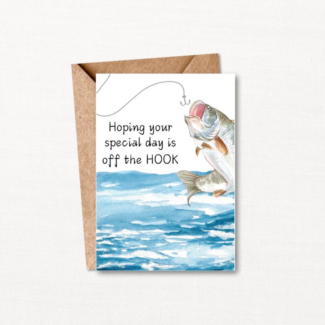Funny Fishing Birthday Card: 'off the Hook' Angler Pun - Etsy