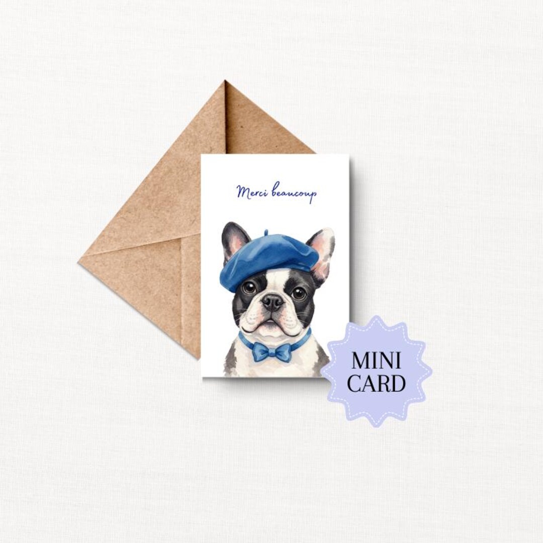 French Bulldog Thank You Card, Merci Beaucoup, Dog Lover Gift - Etsy