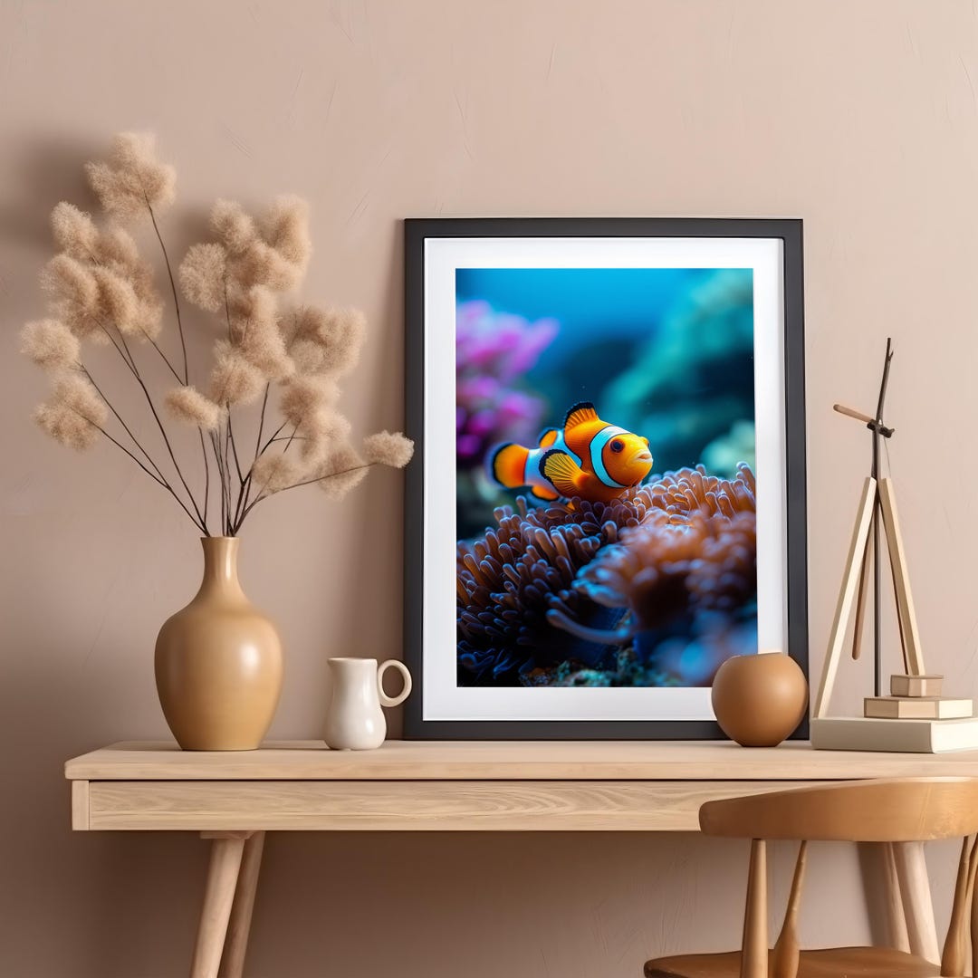 Clownvis koraalrif Art Print, tropische oceaanscène (digitale download ...