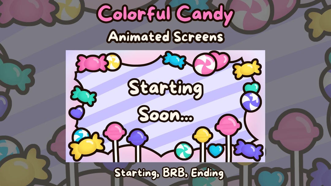 Candy Animated Twitch Stream Screens | Kawaii Pastel Overlay (digital ...