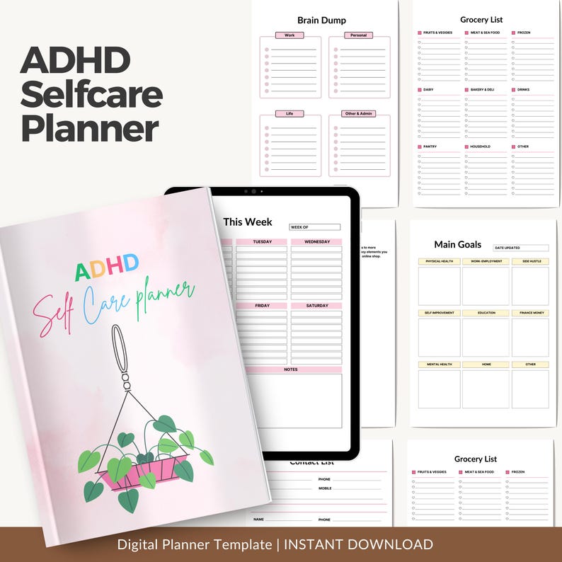 ADHD Self Care Planner Printable | Daily Routine Organizer for Focus ...