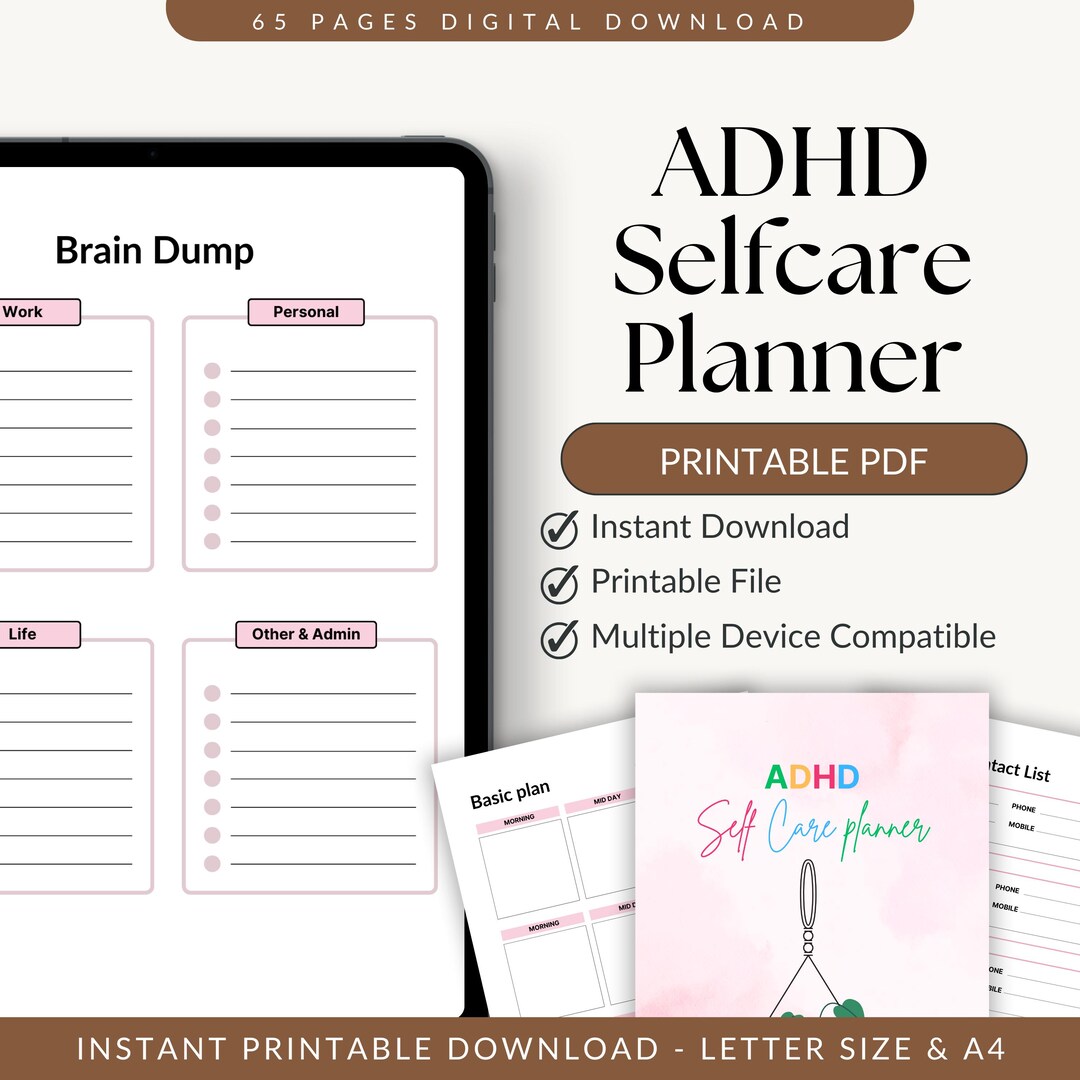 ADHD Self Care Planner Printable | Daily Routine Organizer for Focus ...