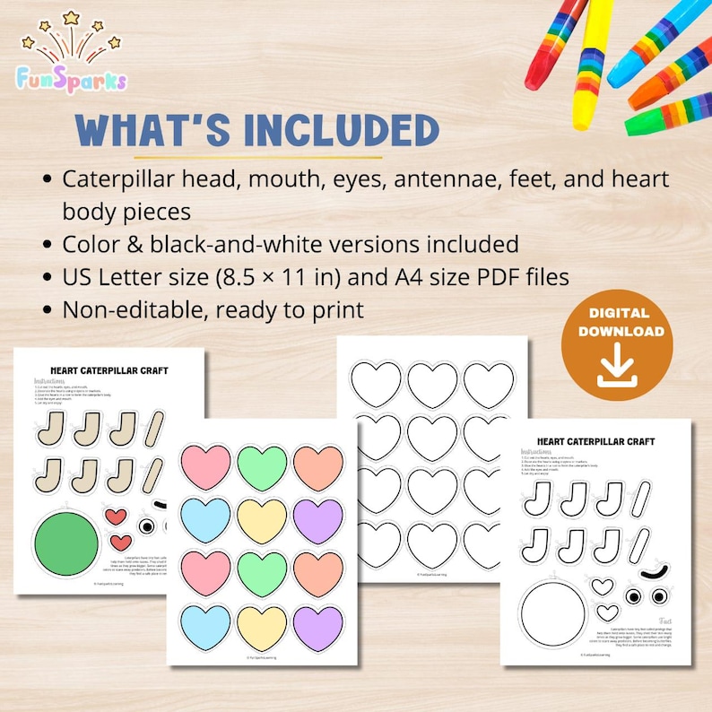 Build Heart Caterpillar Valentine Craft |cut and Paste (digital ...