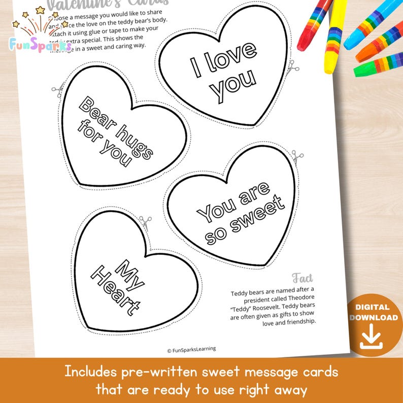 Build a Teddy Bear Valentine Craft | Heart Message Printable | Kids Cut ...
