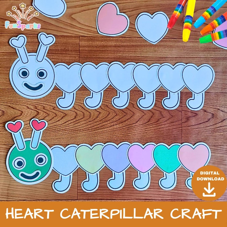 Build Heart Caterpillar Valentine Craft |cut and Paste (digital ...