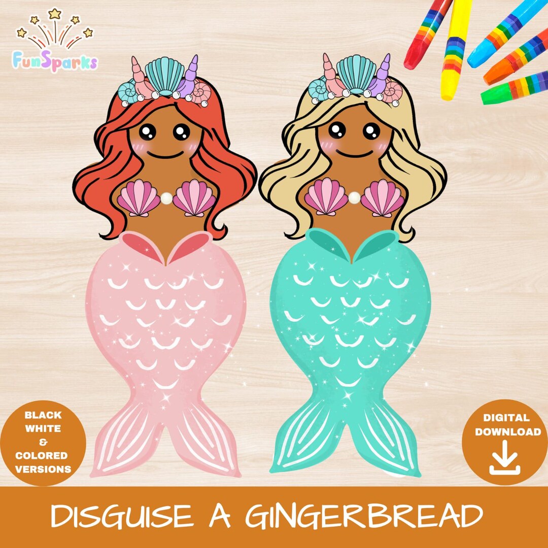 Gingerbread as a Mermaid Disguise | Cut and Paste Activity | Winter ...