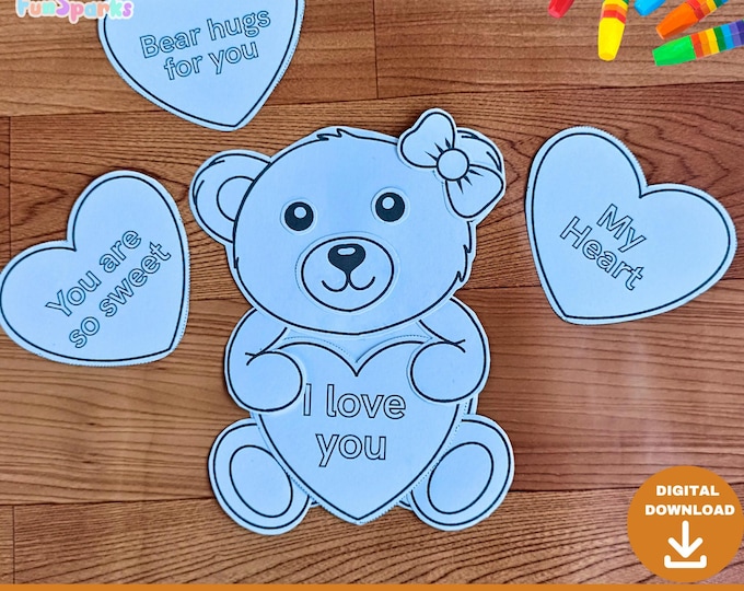 Build a Teddy Bear Kid's Craft, Printable Valentines Day Craft, Kid's ...