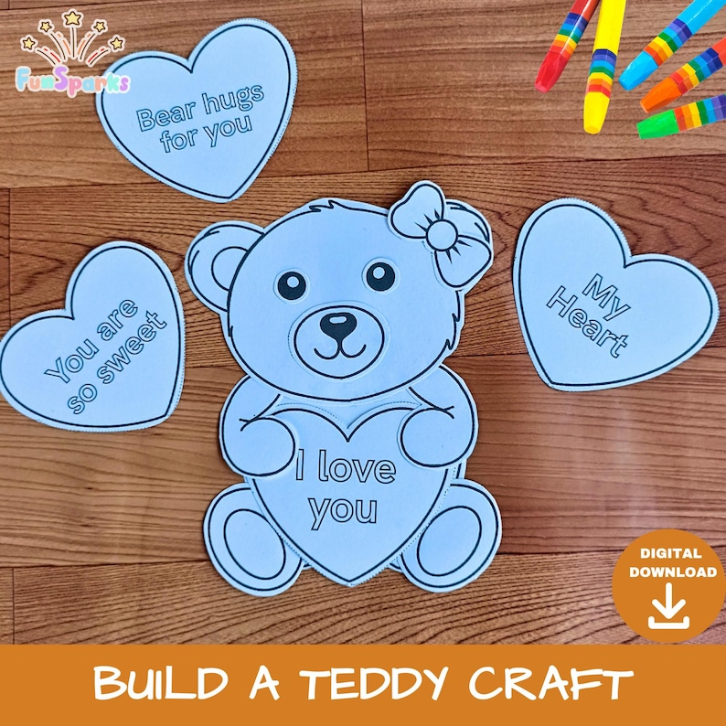 Build a Teddy Bear Valentine Craft | Heart Message Printable | Kids Cut ...