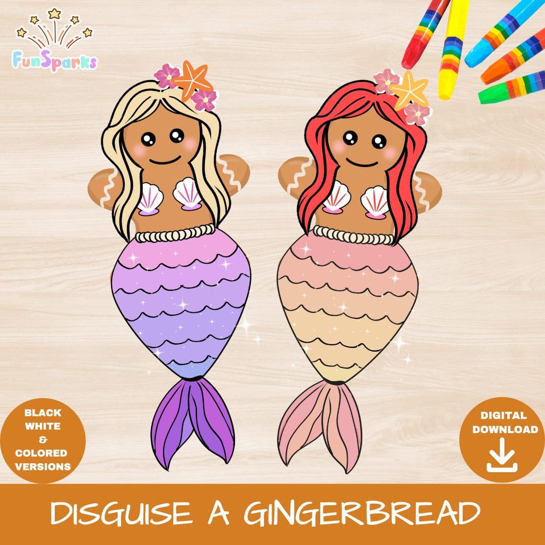 Gingerbread as a Mermaid Disguise | Cut and Paste Activity | Winter ...