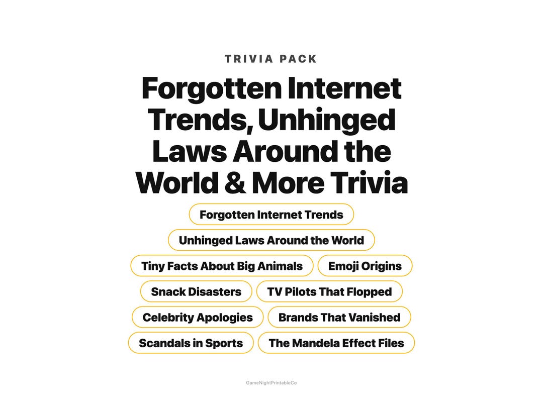 Family Trivia Game - Printable Quiz With 10 Unique Categories - Etsy