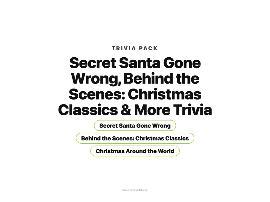 Holiday Trivia Printable: Secret Santa & Christmas Classics - 3 Quiz ...