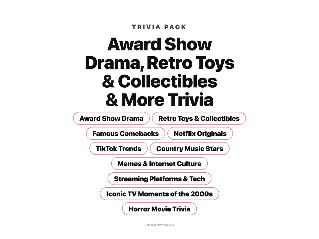 Pop Culture Trivia Quiz Pack: Printable Party Games (10 Quizzes) - Etsy