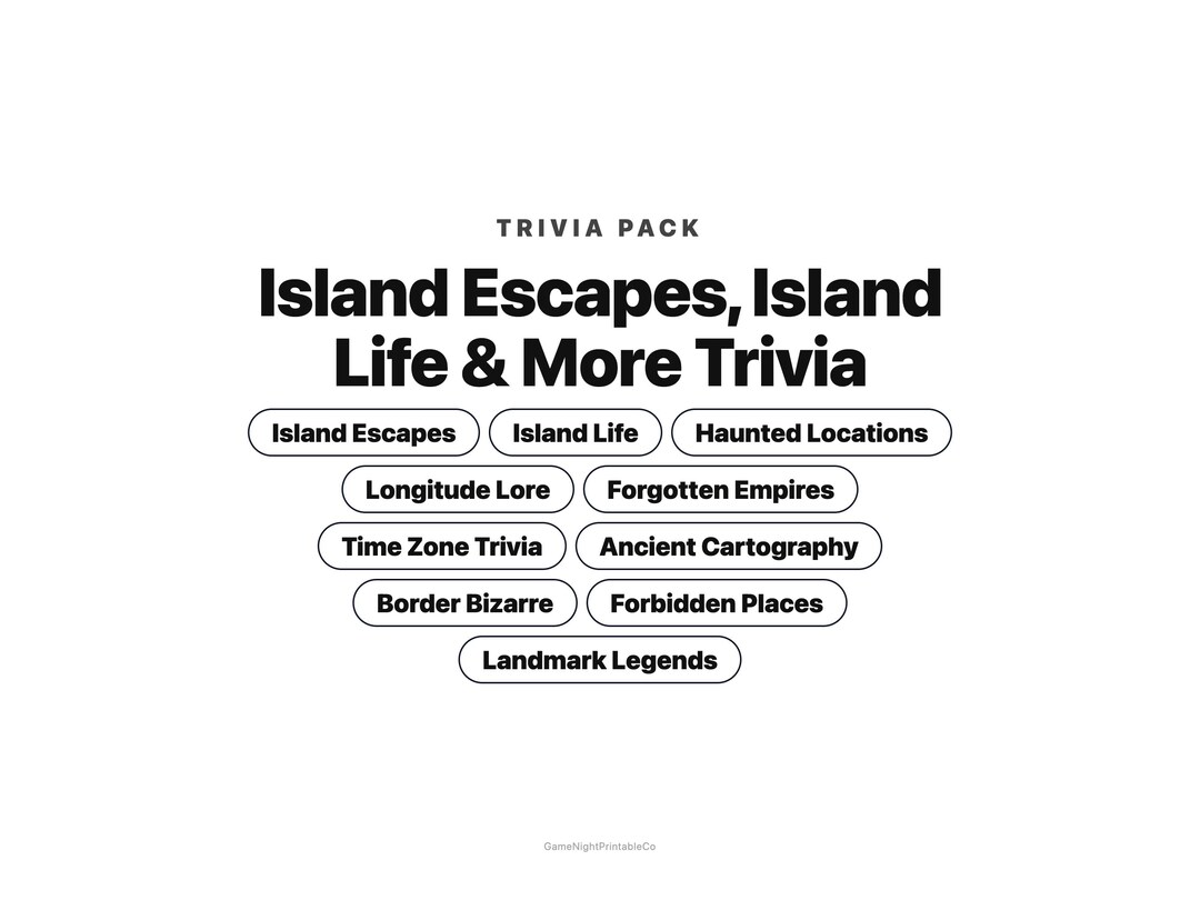 Printable Trivia Game Set, Island Life & Escapes (10-pack Quiz) - Etsy
