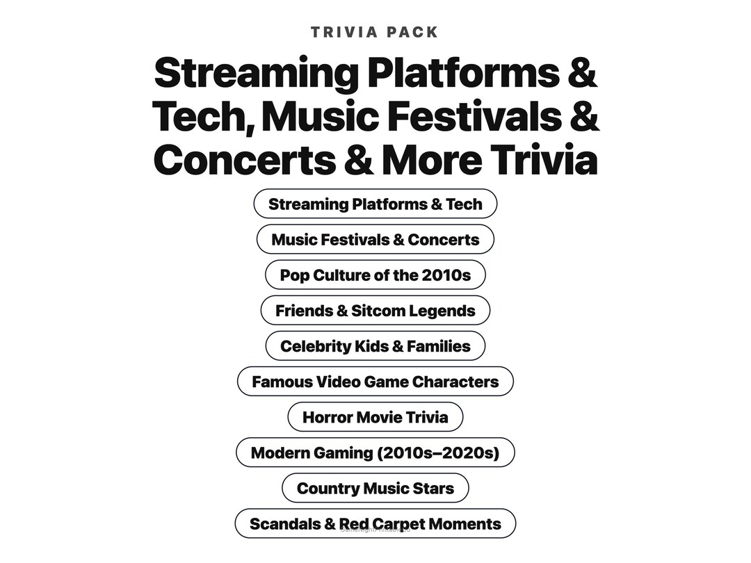 Pop Culture Trivia Quiz Set - Streaming, Music Festivals, Concerts - Etsy
