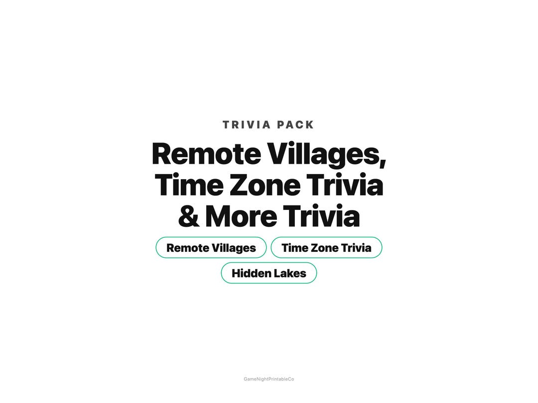 Printable Trivia Quiz Bundle - Remote Villages, Time Zones, Hidden ...