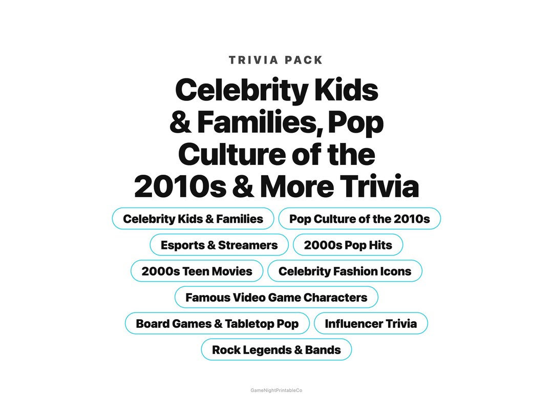 Pop Culture Trivia Quiz Pack: Celebrity Kids & 2010s Themes - Etsy