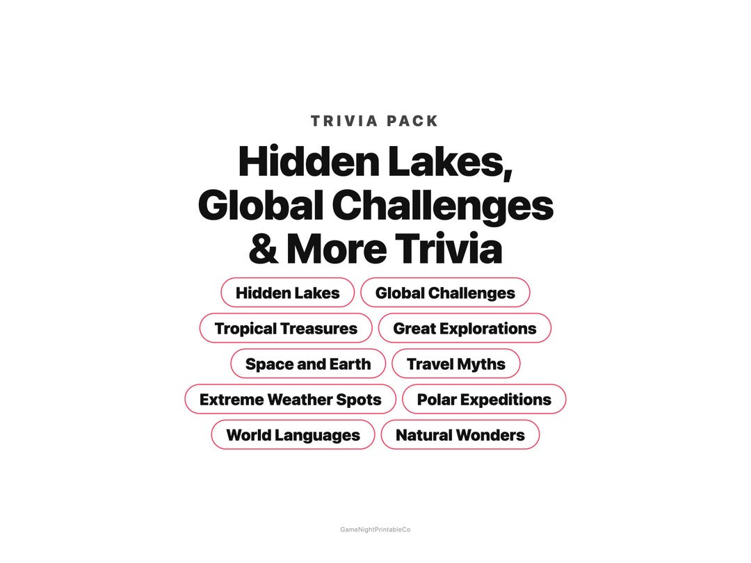 Family Trivia Quiz Pack, 10 Printable Categories (hidden Lakes & More ...