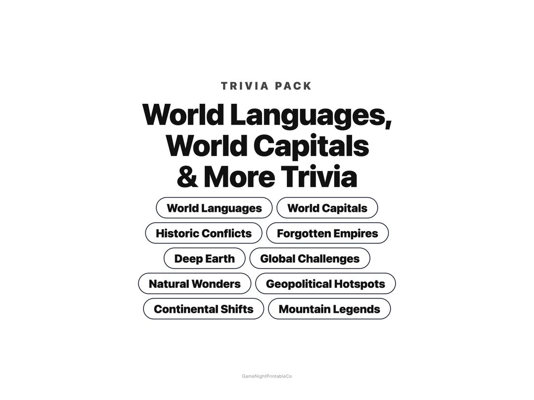 Trivia Quiz Set: World Capitals, Languages & History (10 Printable Pdfs ...