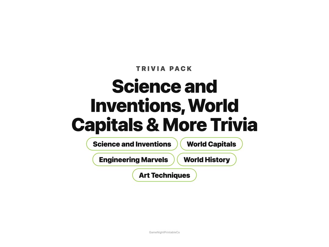 Educational Trivia Quiz Set, Printable (5 Topic Packs, Instant Download ...