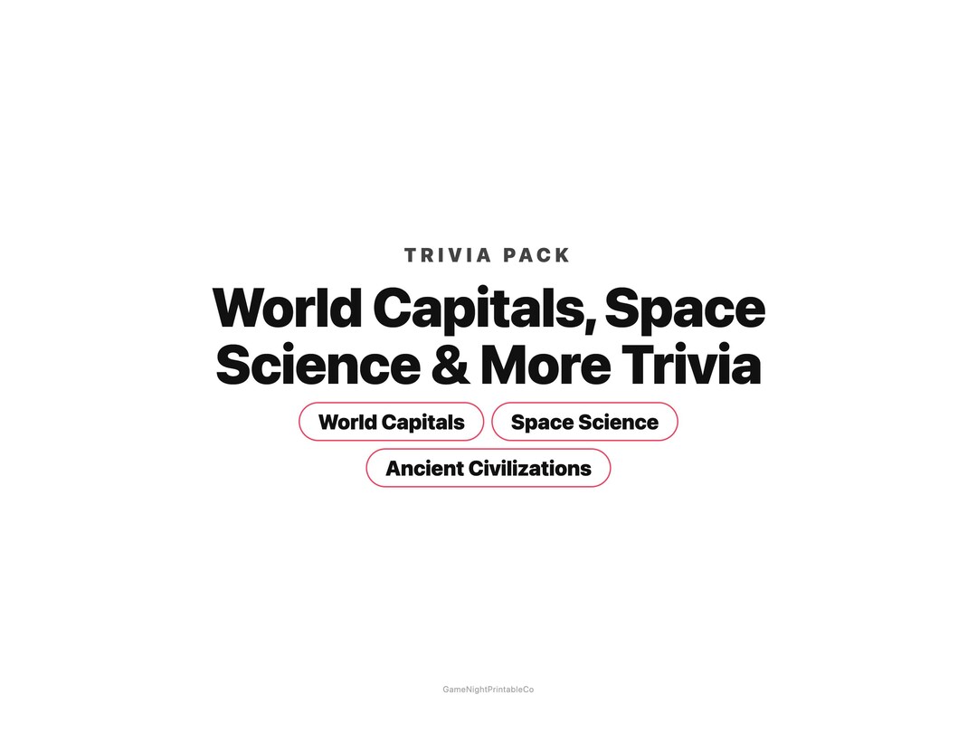 Trivia Quiz Printables: World Capitals, Space Science, History Set - Etsy