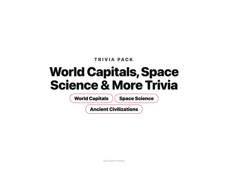 Trivia Quiz Printables: World Capitals, Space Science, History Set - Etsy