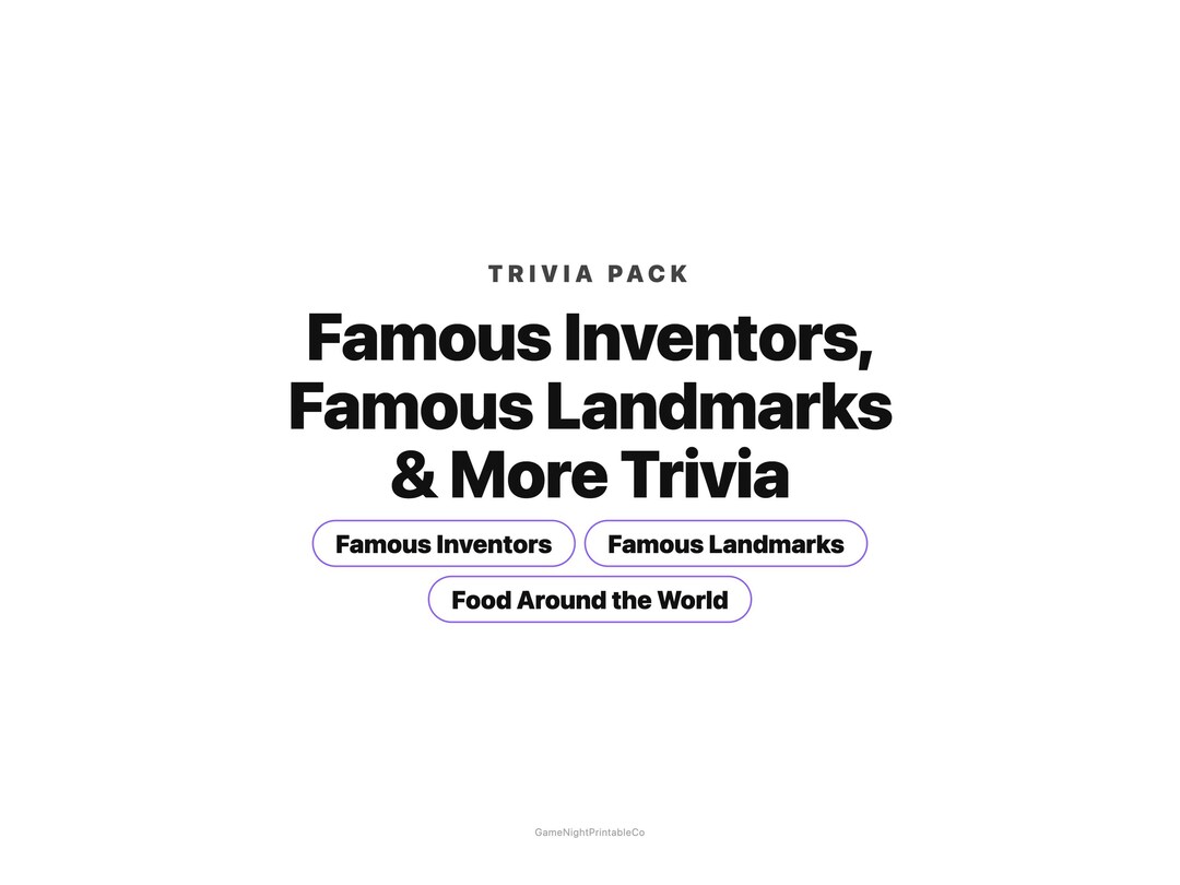 Trivia Game Set: Famous Inventors, Landmarks & Food - Printable Quiz - Etsy
