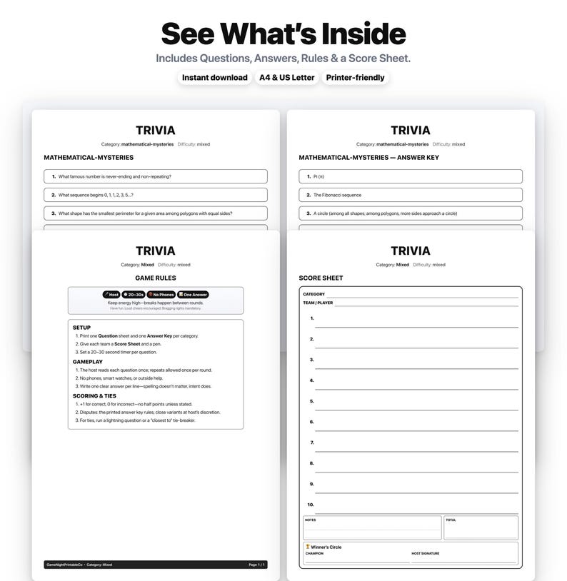 Trivia Quiz Pack: Educational Printable Games (5 Topics Included) - Etsy