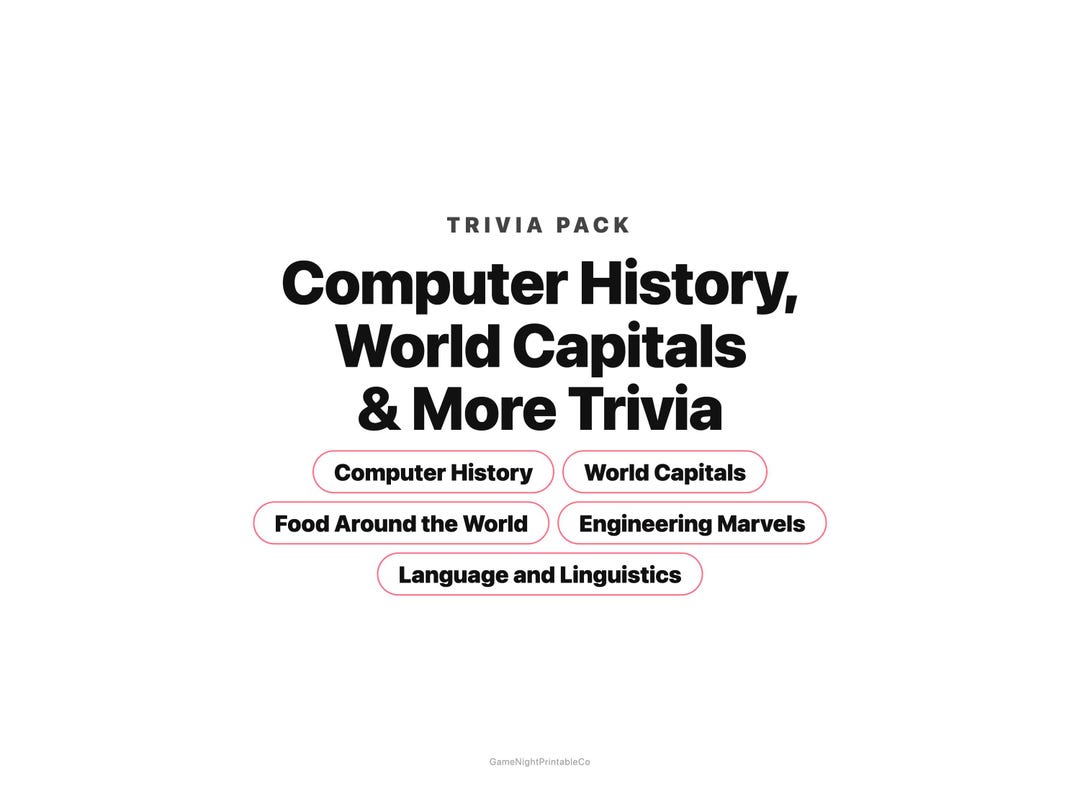 Printable Trivia Quiz Set: Computer History, Capitals & More - Etsy