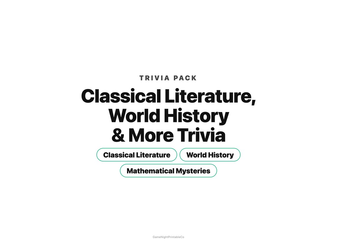 Printable Trivia Games: Literature, History, Miscellaneous - Instant ...