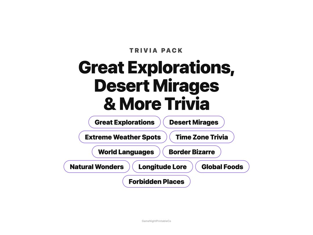 Trivia Quiz Pack: 10 Printable Games - Rules and Score Sheet Included ...