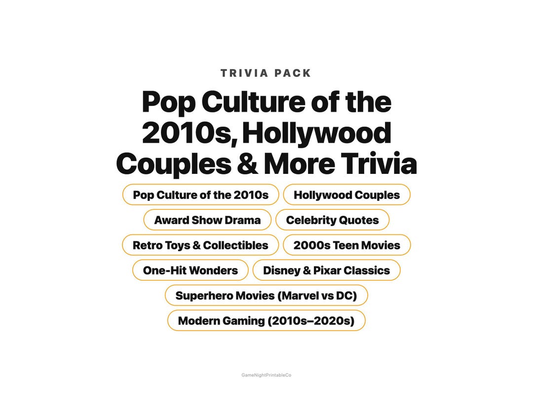 Pop Culture Trivia Quiz: 2010s Hollywood Couples, Printable 10-pack - Etsy