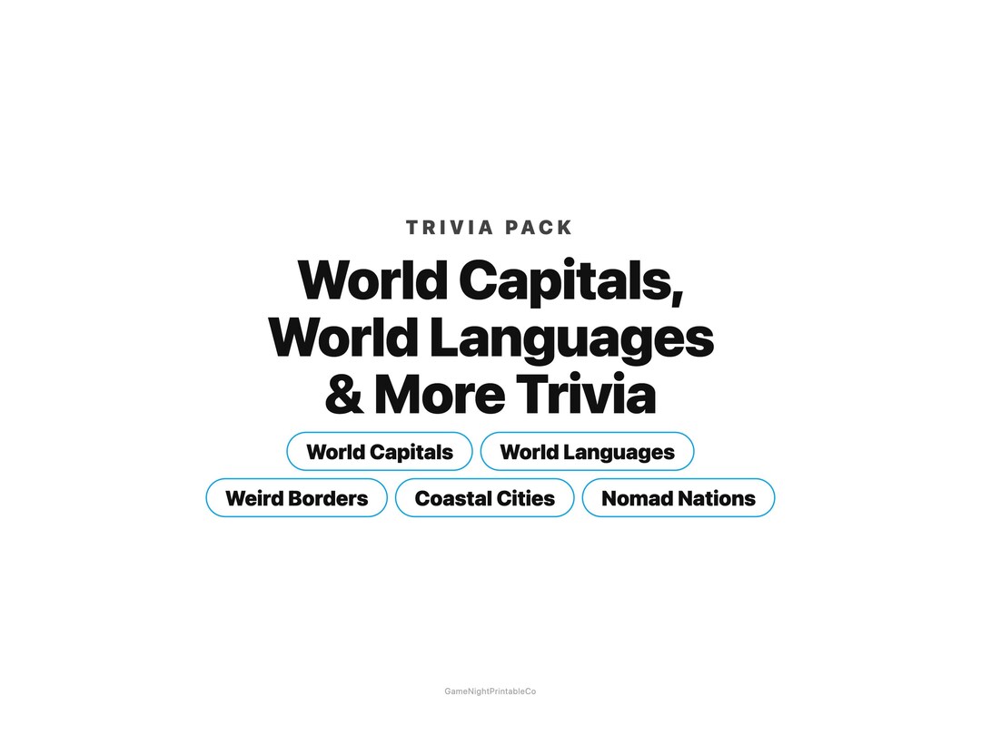 Family Trivia Night Printable - World Capitals and Language Quizzes - Etsy