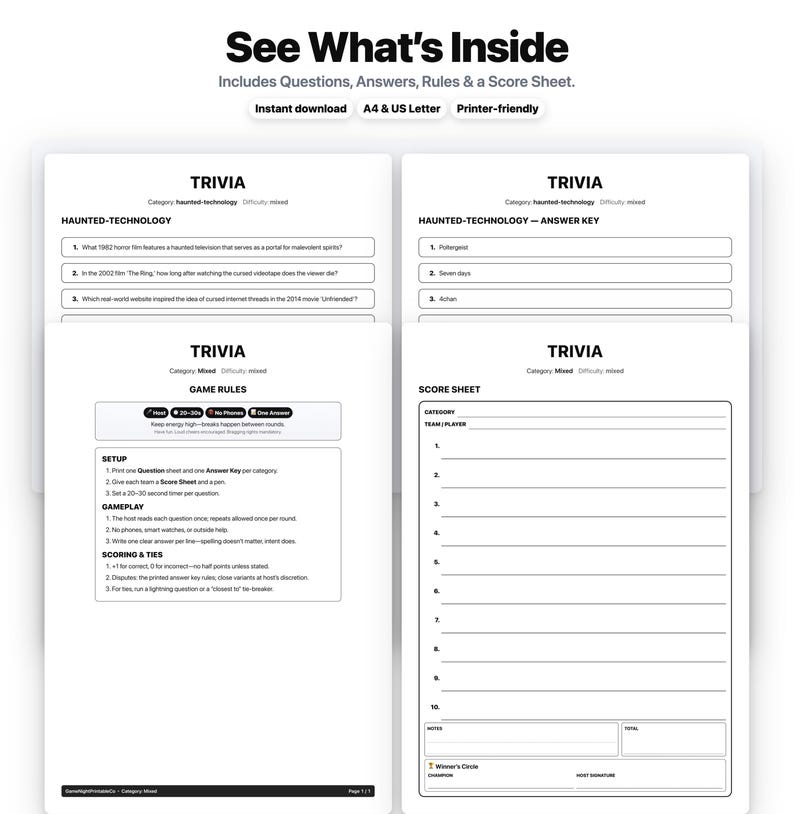 Halloween Trivia Quiz Printable (3 Categories, Family Friendly) - Etsy