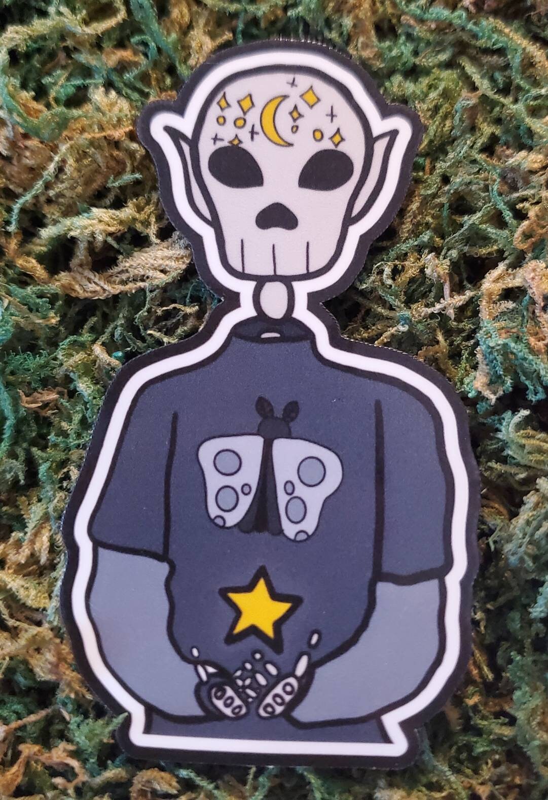 Skeleton in Moth Shirt, Die Cut Sticker, Skeleton Sticker, Skeleton in ...