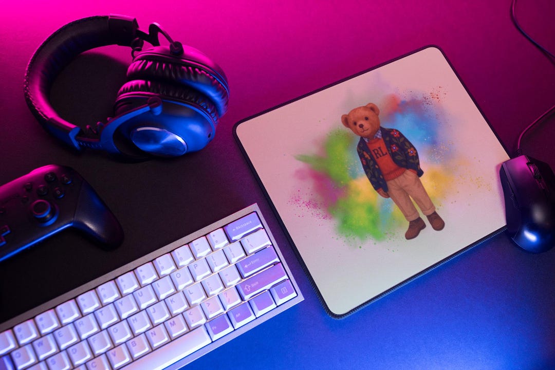 Personalized Teddy Bear Mouse Pad: Colorful Desk Decor, Gamer Gift - Etsy