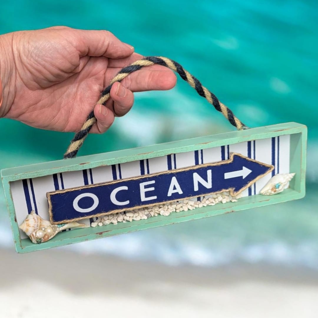 OCEAN Arrow Sign W\bead Filled Seashells, Door Hanger or Wall Decor - Etsy