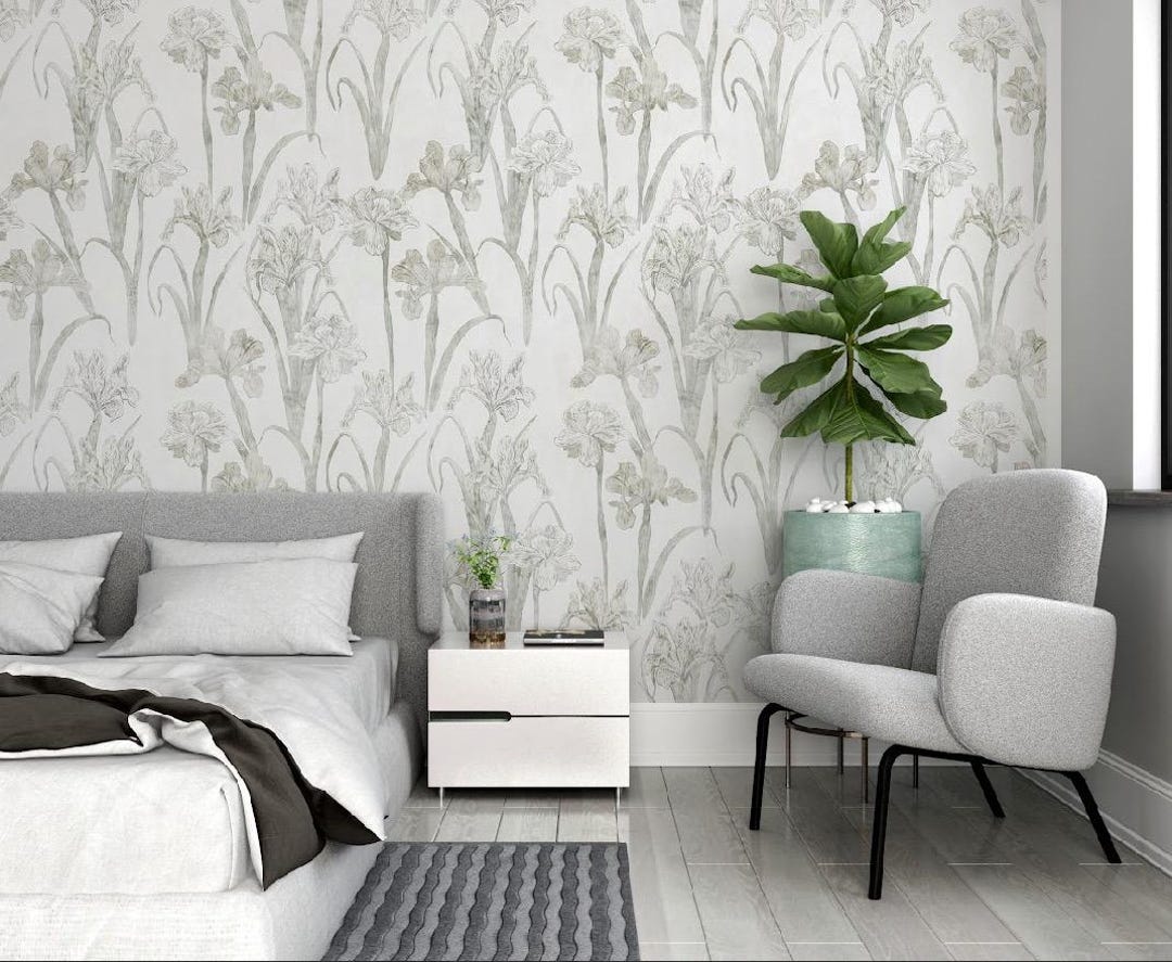 Neutral Floral Wallpaper Mural: Soft Botanical Wall Art - Etsy