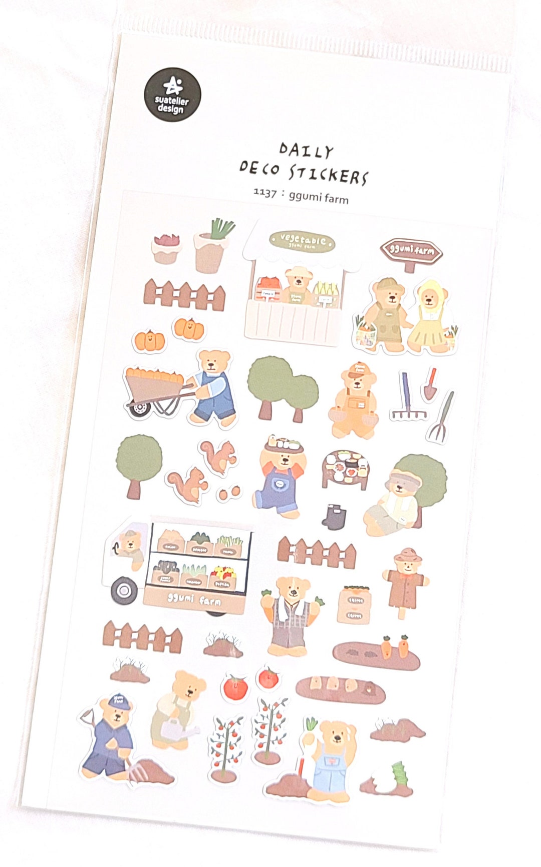 Suatelier Ggumi Farm Bear Deco Sticker 1 Sheet - Etsy